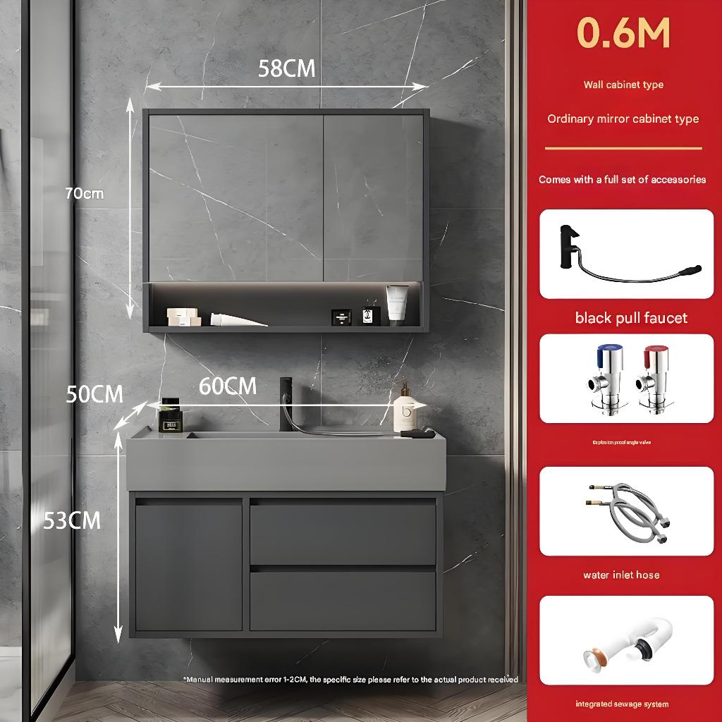 Light Luxury Rock Slab & Solid Wood Bathroom Cabinet | Nano-Coated All ...
