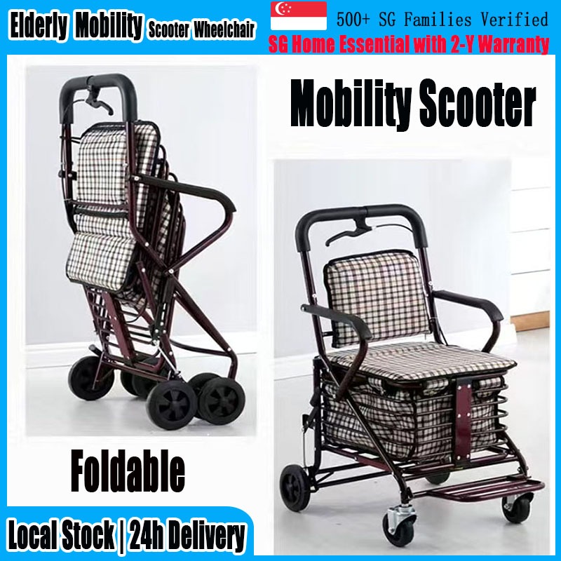 【SG Stock】Elderly shopping cart handcart can sit folding cart shopping ...