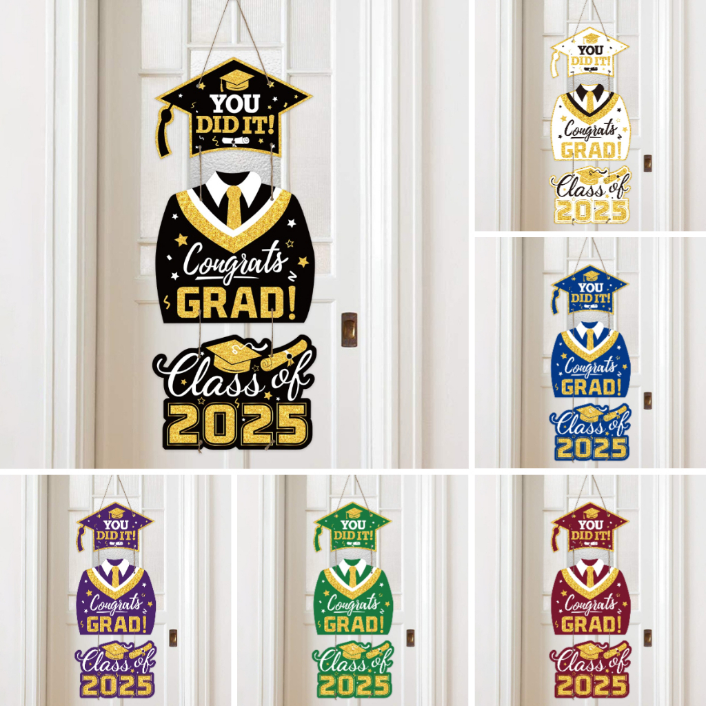 Congrats Grad Door Hanging Paper Graduation Hat Gown Door Banner Happy ...