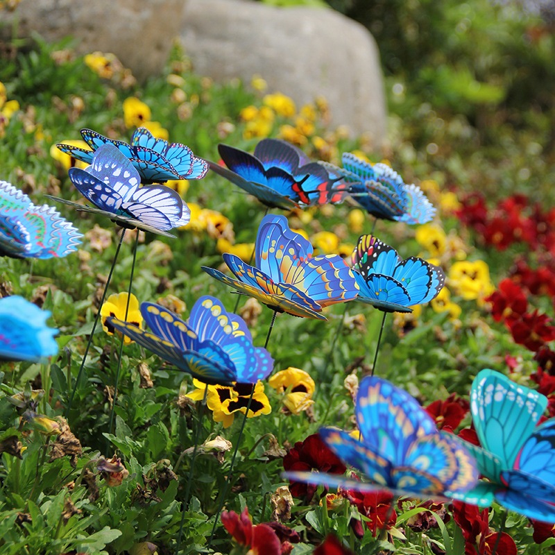 Butterfly pile, decorative garden pile, 3D colored double wings with ...