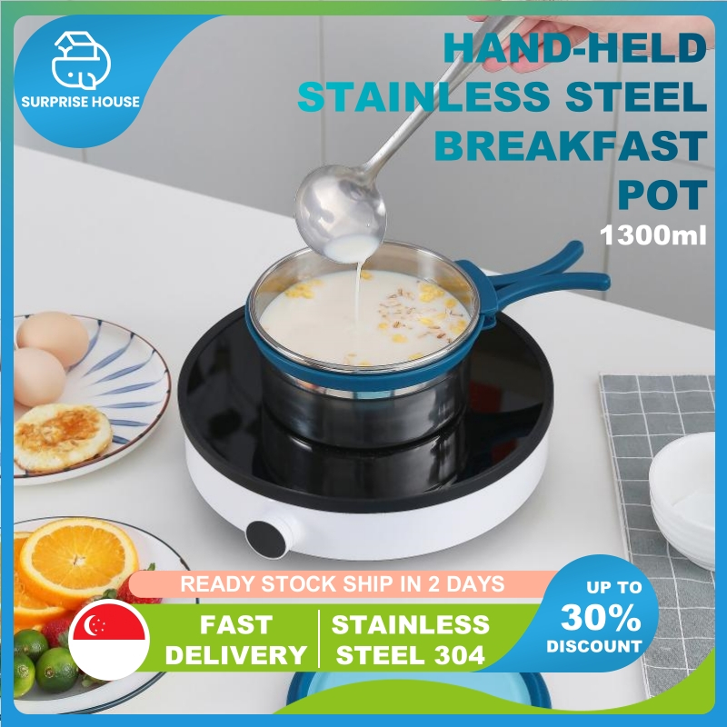 304 Stainless Steel Pot (900ml/1300ml) - Induction Safe Non-Spill Lunch ...