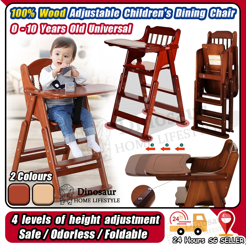 🇸🇬 ReadyStock - 【Free Installation】Foldable Kid Solid Wooden High Chair ...