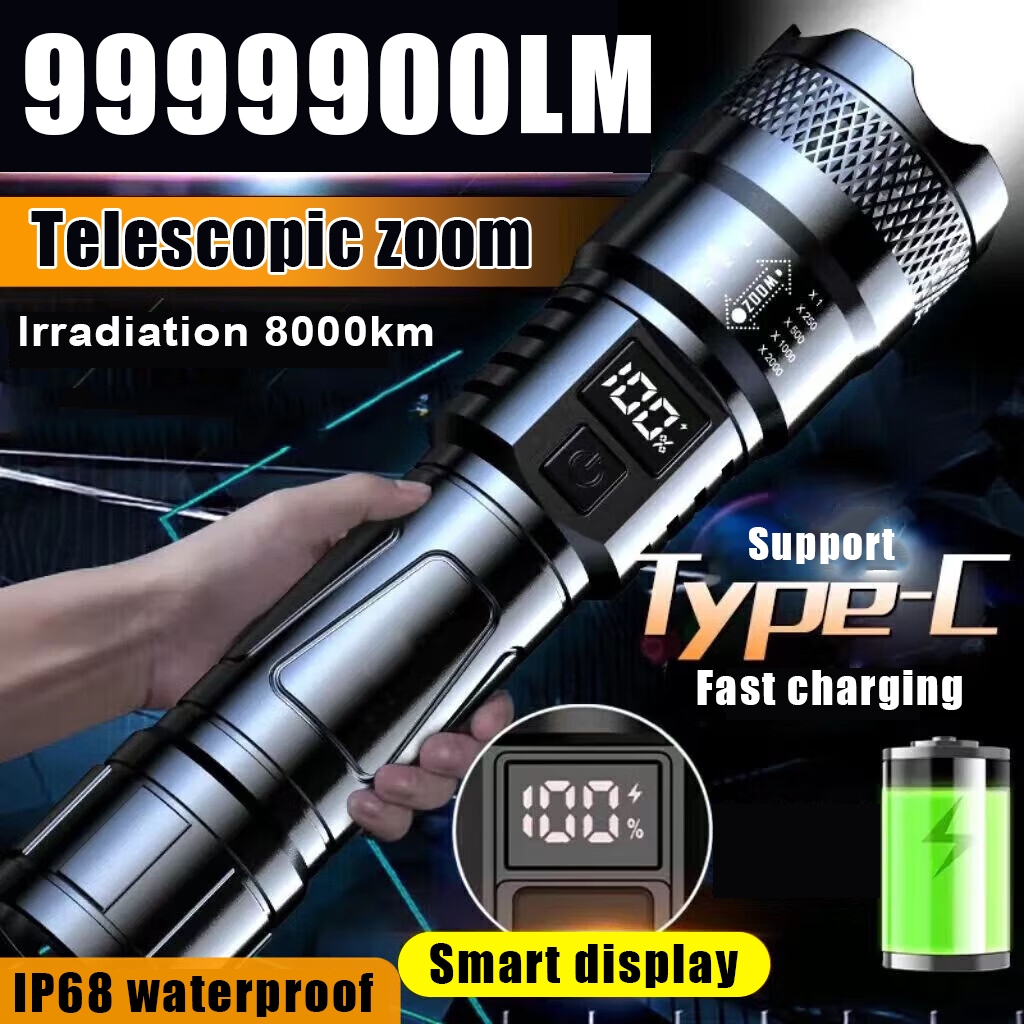 【Intelligent digital display】USB waterproof Zoom torchlight ultra ...