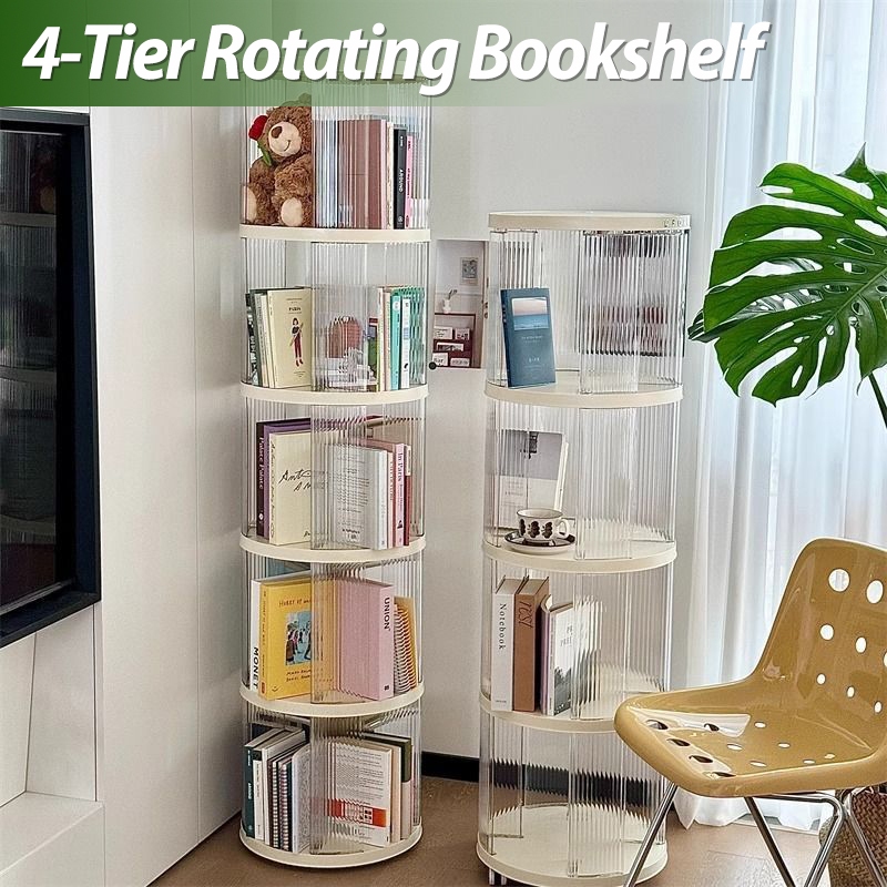 【SHIP FROM SG】360° Rotating Bookshelf Storage Bookcase White Round Book ...