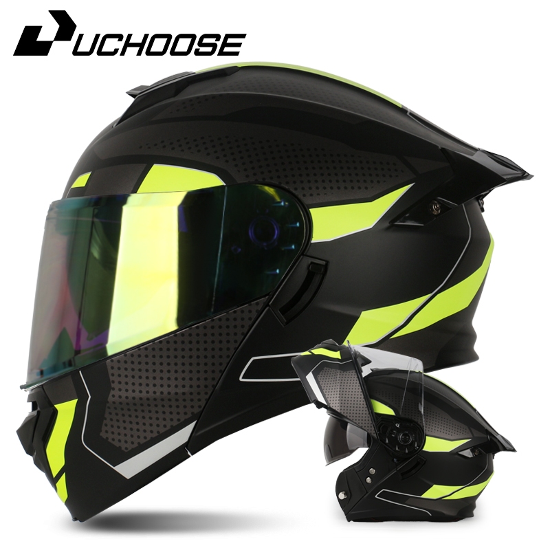 Motorcycle Helmet Double Lens Cross Section Helmet Safety Modular Flip ...