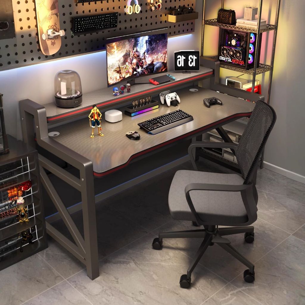 Ergonomic Computer Desk with Shelf Carbon Steel Desk | Shopee Singapore