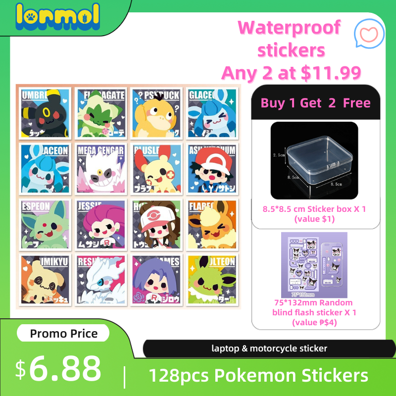 128pcs Waterproof Pokémon Stickers Singapore - Pikachu & Squirtle UV ...