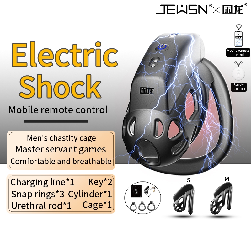JEUSN Male electric shock Penis Chastity Cage Mobile remote control ...