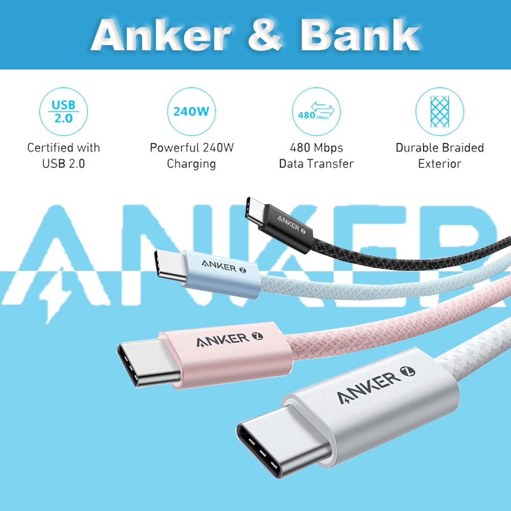Anker Zolo 240W USB C to USB C Cable, Braided and Dirt-Free Type C Fast Charging Cable | Shopee ...