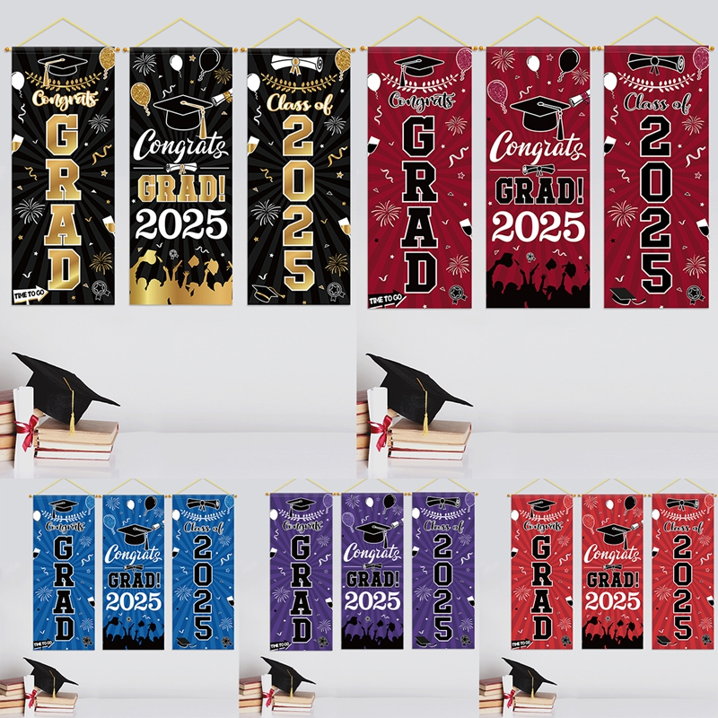 Black Gold Congrats Grad Banner Graduation Porch Sign Banner ...