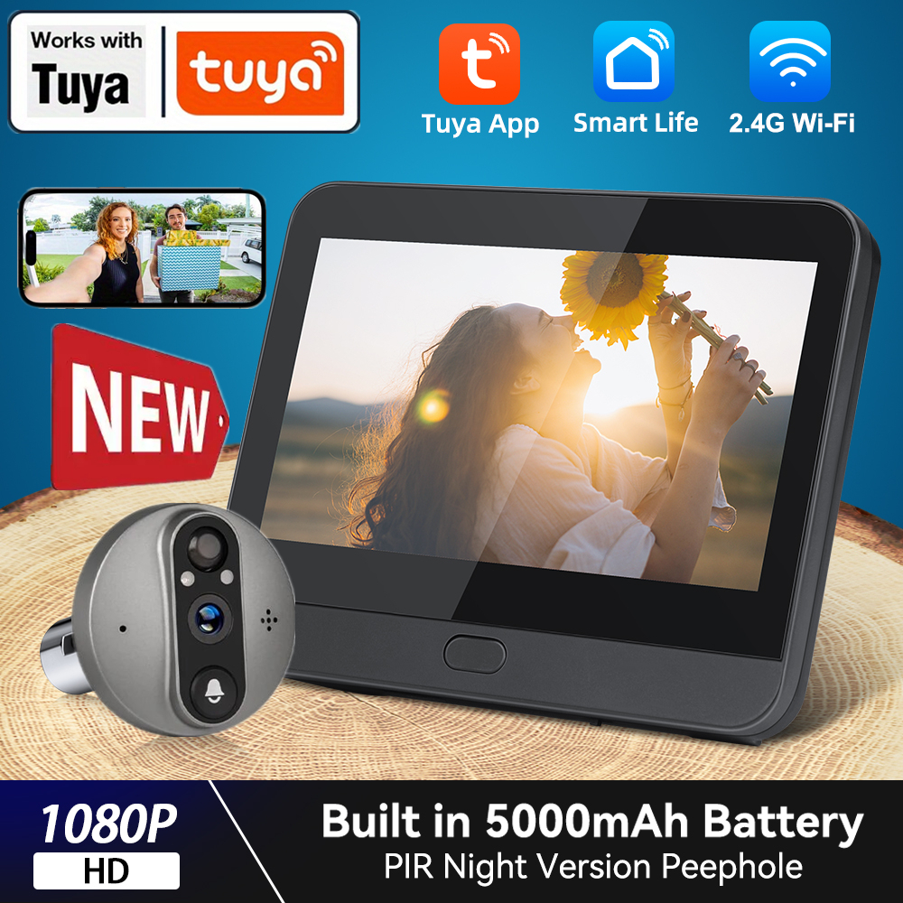 New black Tuya Smart Life FHD 3MP 4.3 Inch Display 1080p WiFi Peephole ...