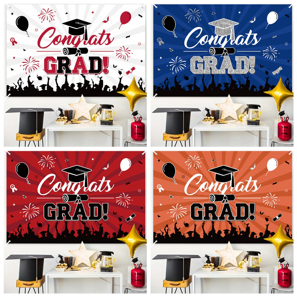 150*100cm Congrats Grad Backdrop Polyester Graduation Banner Background ...