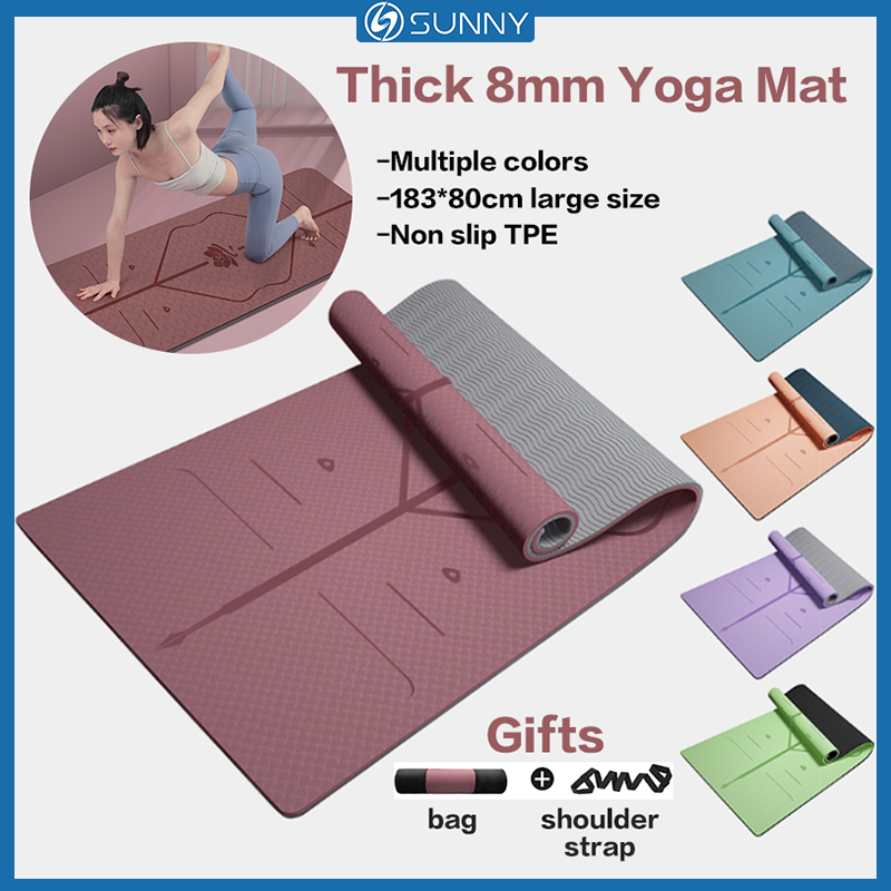 SunnyFit Yoga Mat 8MM TPE Large Non-Slip Soft High Density Thickened ...