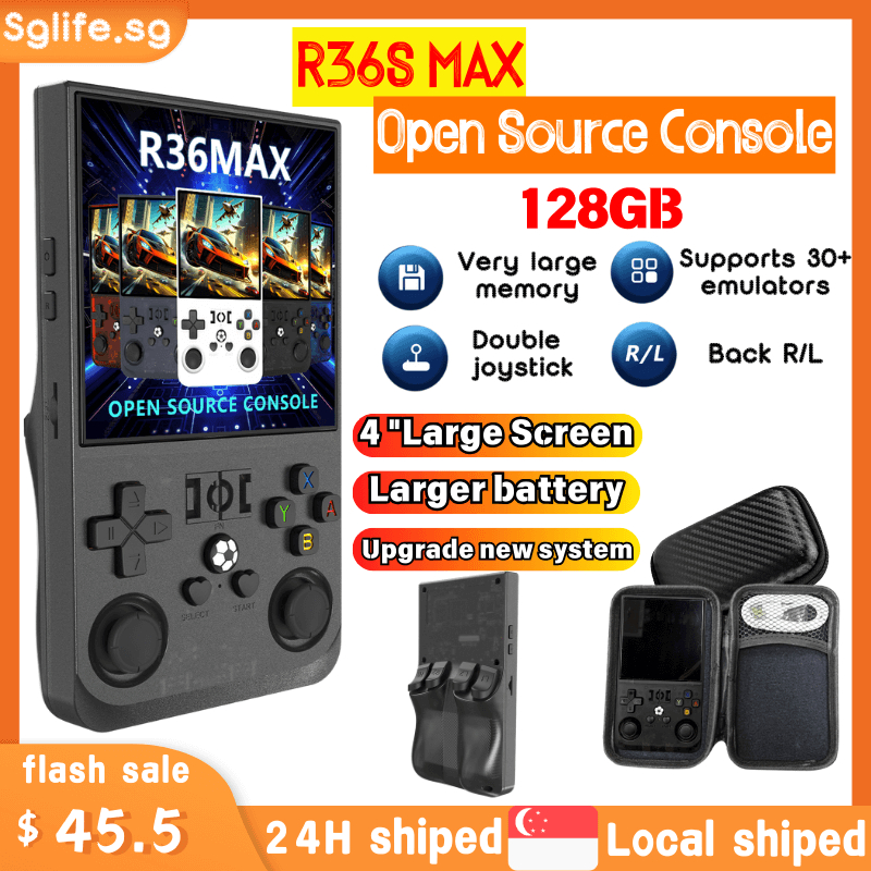 Source R36S MAX Console Portable Retro Handheld Video Game Console Linux System 4 Inch 128GB ...