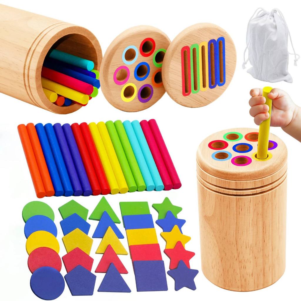 Wooden Matching Toys Montessori Color Matching Sorting Stick Balance ...