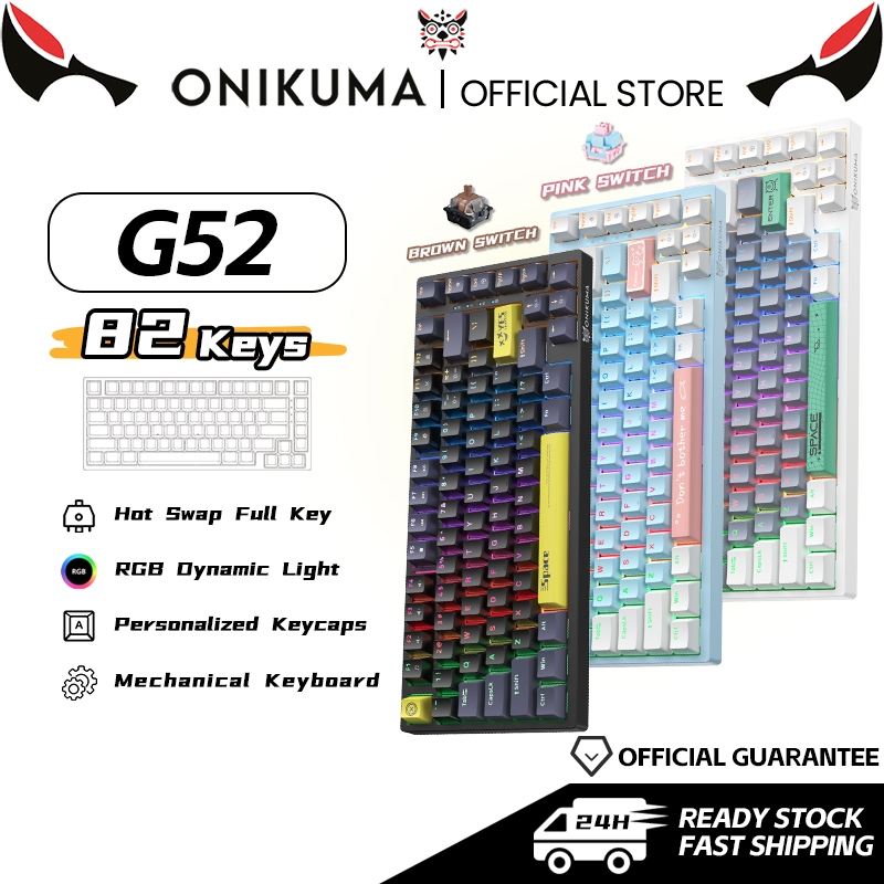 ONIKUMA G52 Gaming Keyboard Wired USB Port 82Keys Full Key Hot Swap ...