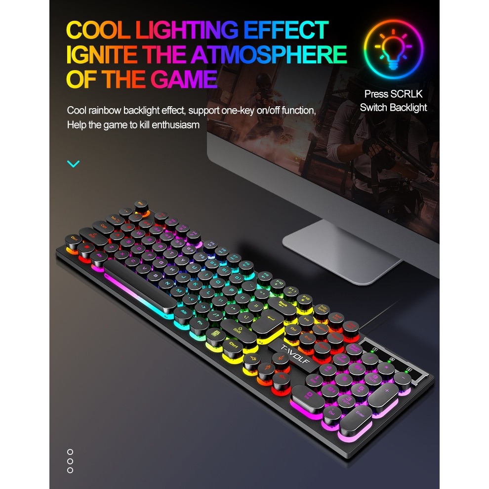 T80 Gaming Keyboard Luminous Punk Retro Round Keycap Wired Pink Gaming ...