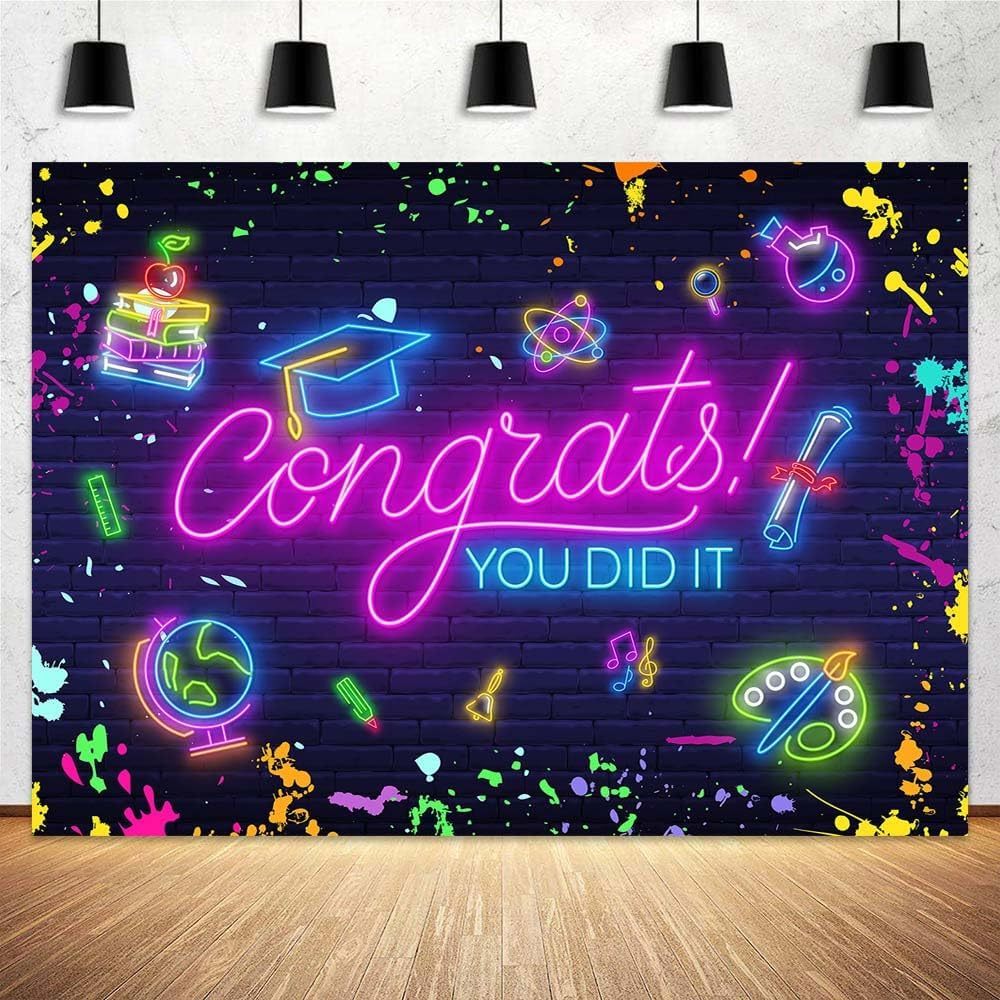 Neon Graduation Photography Backdrop Congrats Grad Carnival Party ...