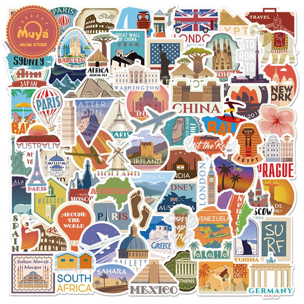 MUYA 100pcs Travel Around the World Stickers Pack - Waterproof Vinyl ...