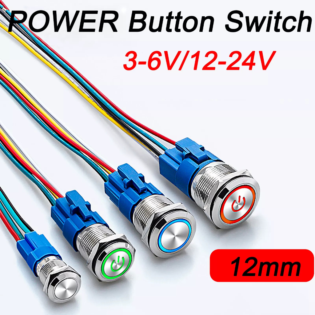 12mm Metal Power Switch Push Button LED PC Power Car Engine Start Stop ...