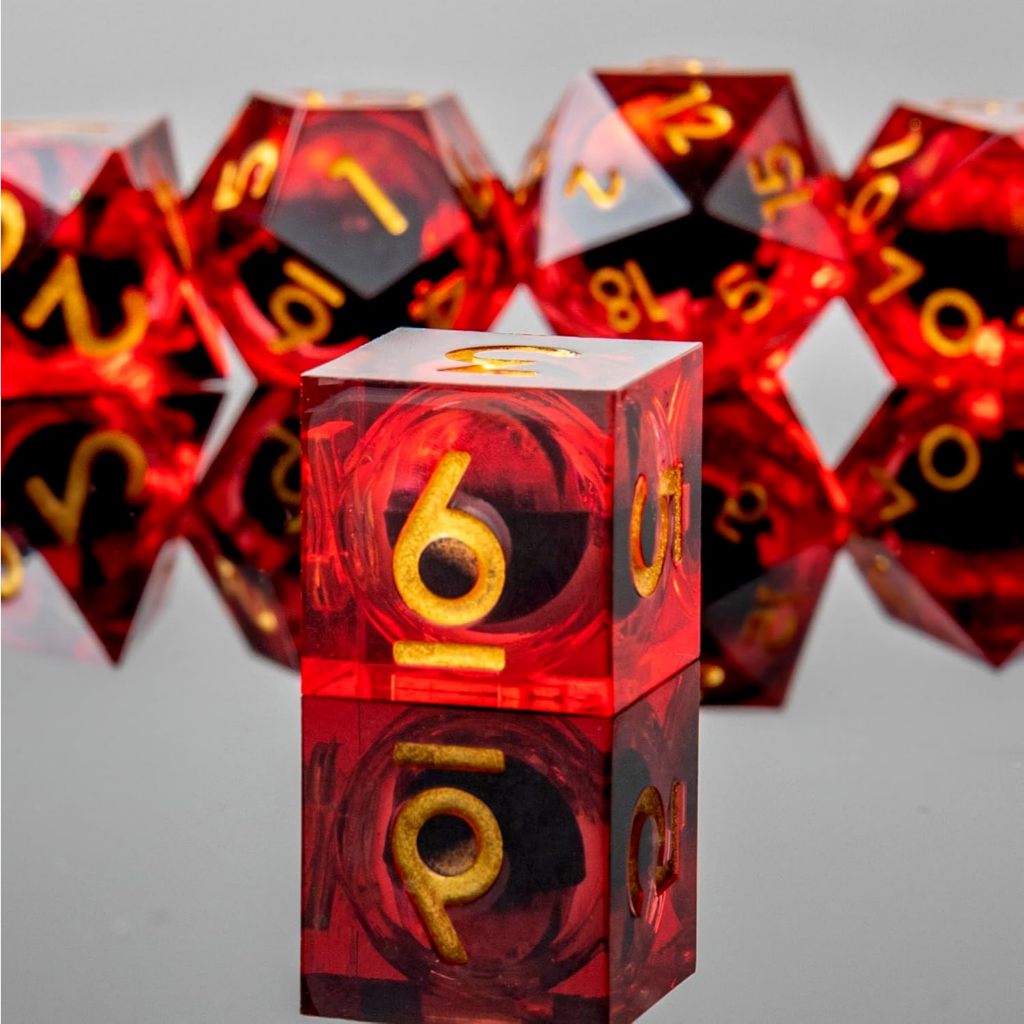DND Dice Set, 7 Pack Liquid Core Dice (with Gift Box), Handmade Pointed ...