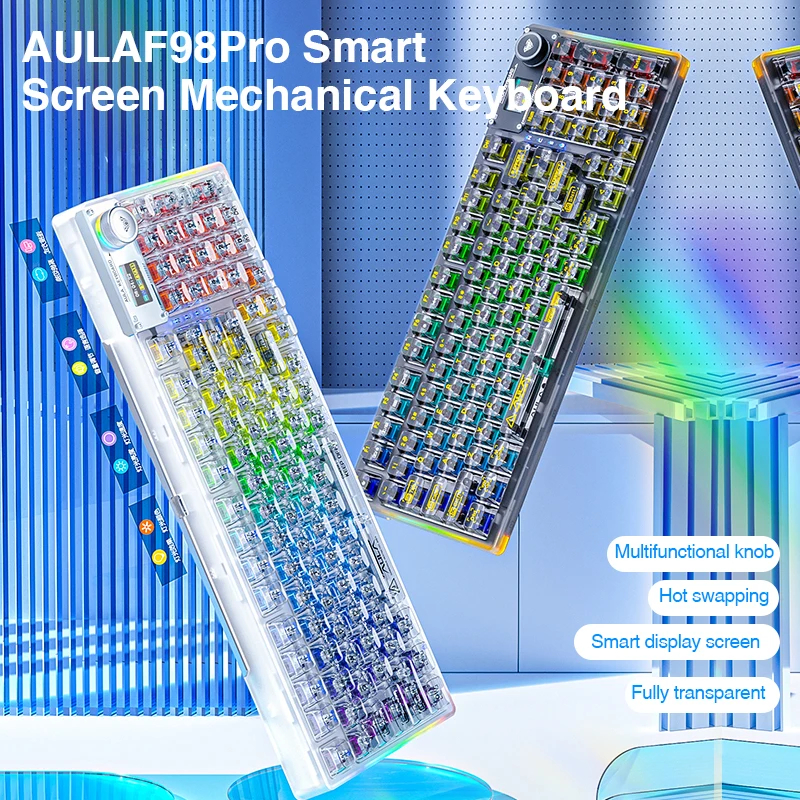 AULA | F98 Pro | Transparent Mechanical Keyboard | Hot-Swappable | Wireless/Bluetooth/Wired | 98 ...