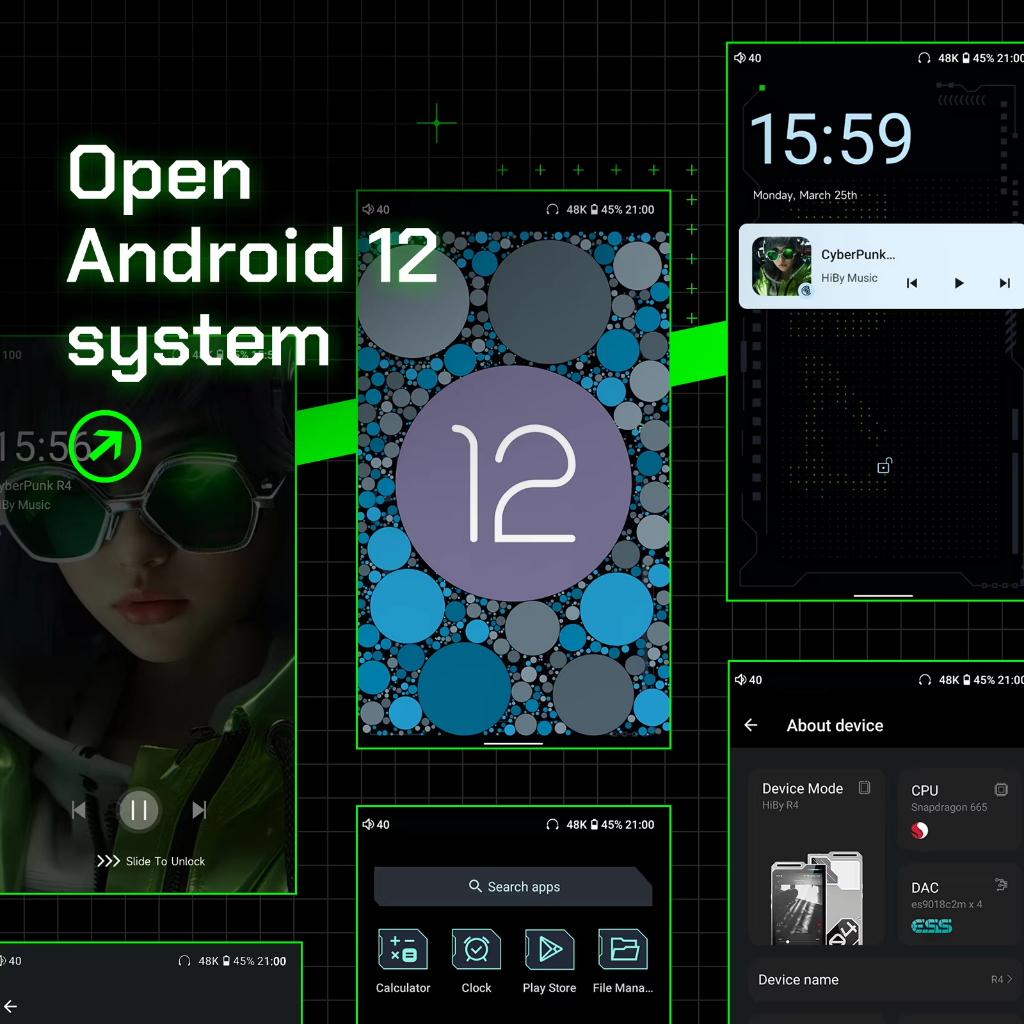 HiBy R4 ES9018Q2M*4 Android12 HiFi Music Player MP3 Audio Bluetooth WiFi DSD256 MQA 16x USB DAC ...