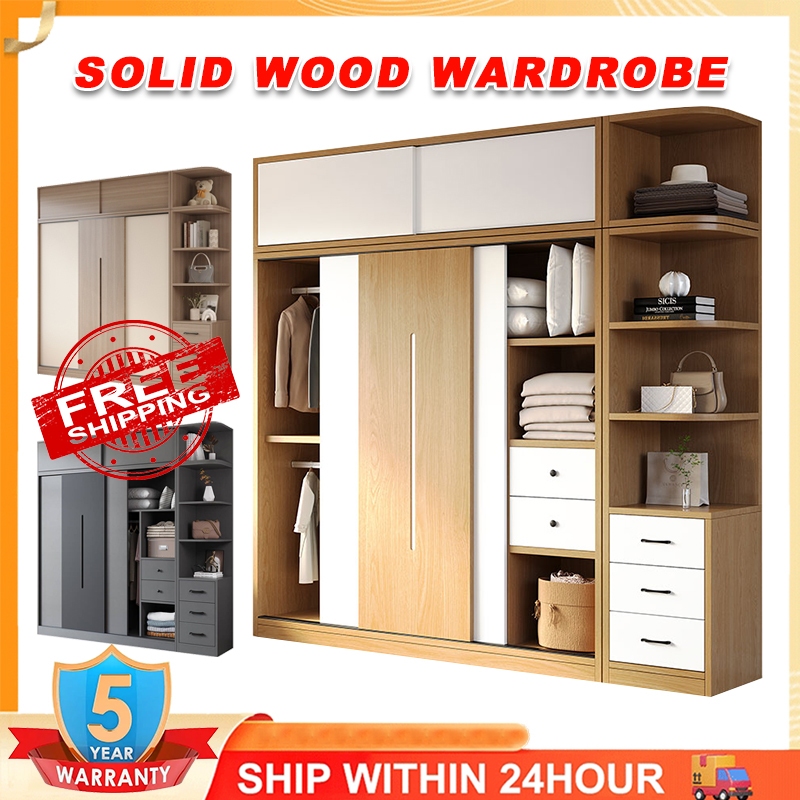 HDB/BTO Sliding Door Wardrobe Home Bedroom Solid Wood Simple Modern ...