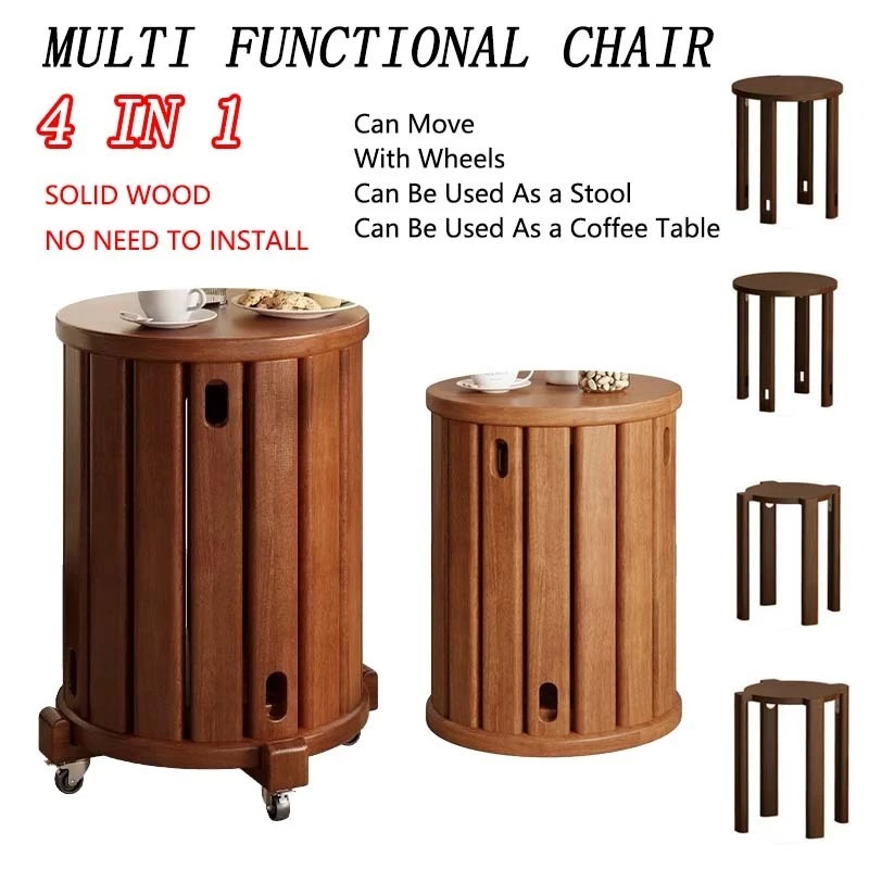 Stool Wood Foldable Solid Multifunctional Chair Removable Dining Chair ...
