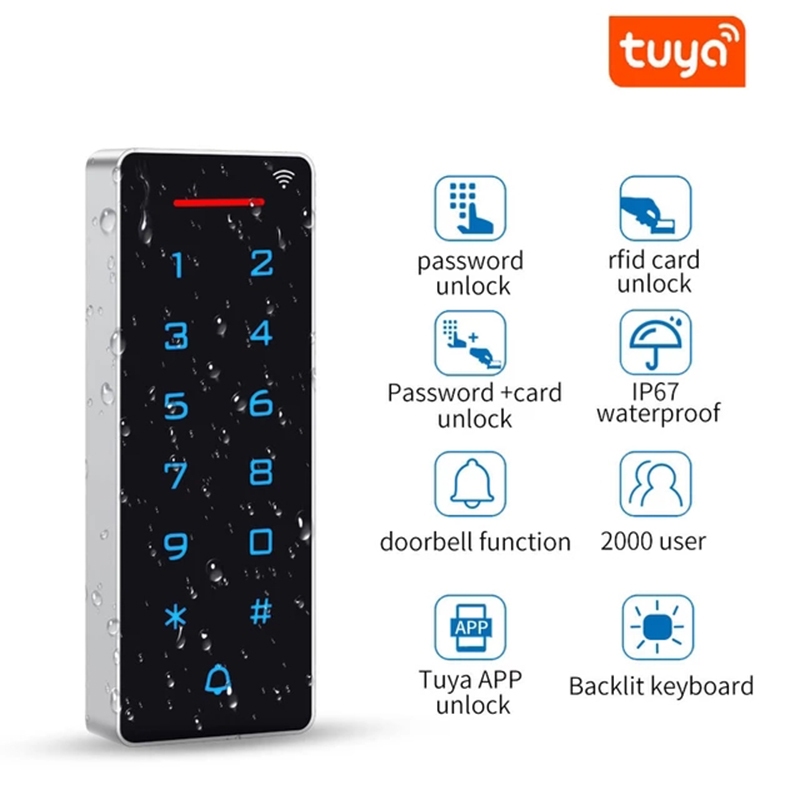 WIFI Tuya Smart App Door Access Control Keypad Standalone ID&IC RFID Access Controller Card ...