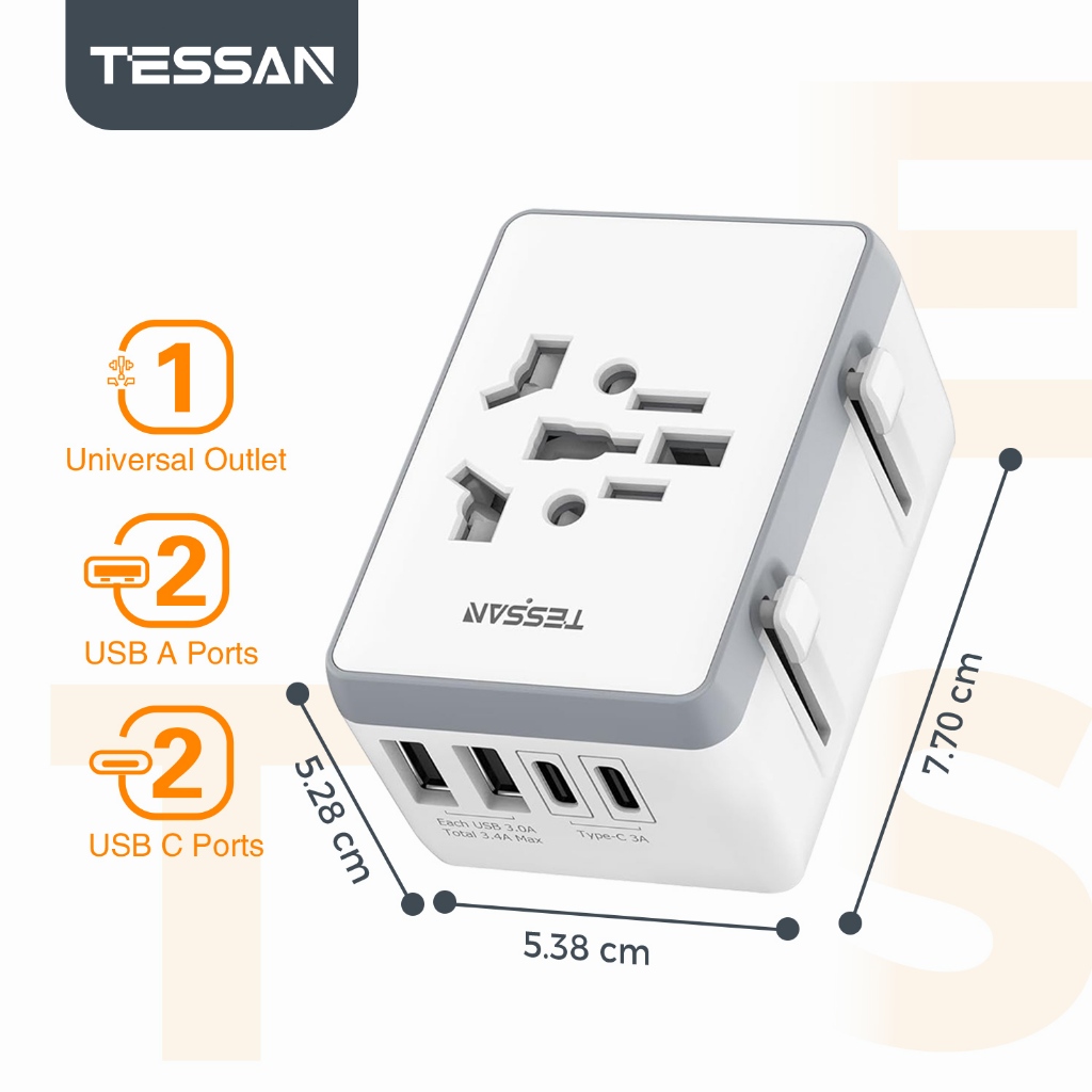 TESSAN Travel Adapter Universal with USB C International Plug Adapter ...