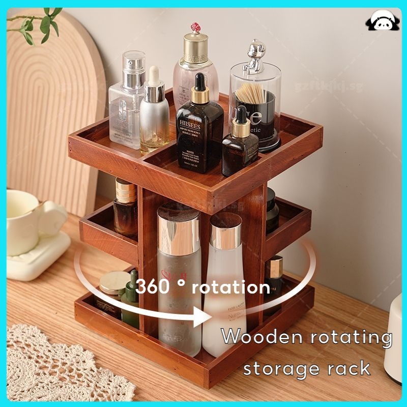 Desktop Display rack Table organiser 360 Rotating Solid Wooden Shelf ...