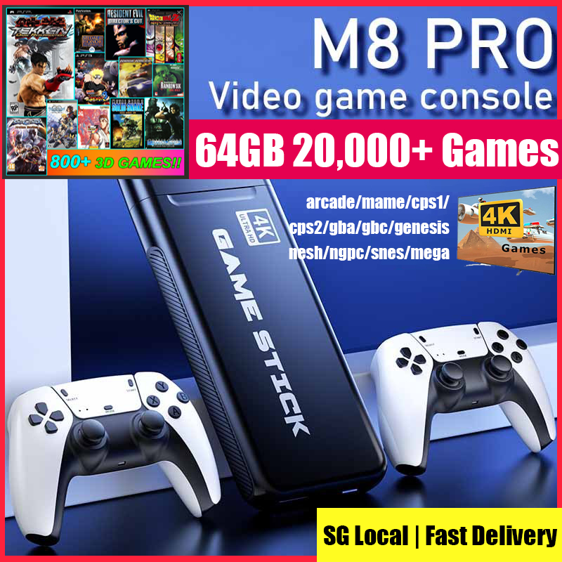 [SG Seller]M8Pro 4K Retro Game Stick 20,000 Games 64GB Dual Wireless Controllers Plug & Play ...