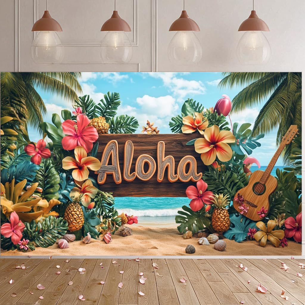 Hawaiian Aloha Party Photography Backdrop Summer Luau Beach Banner ...
