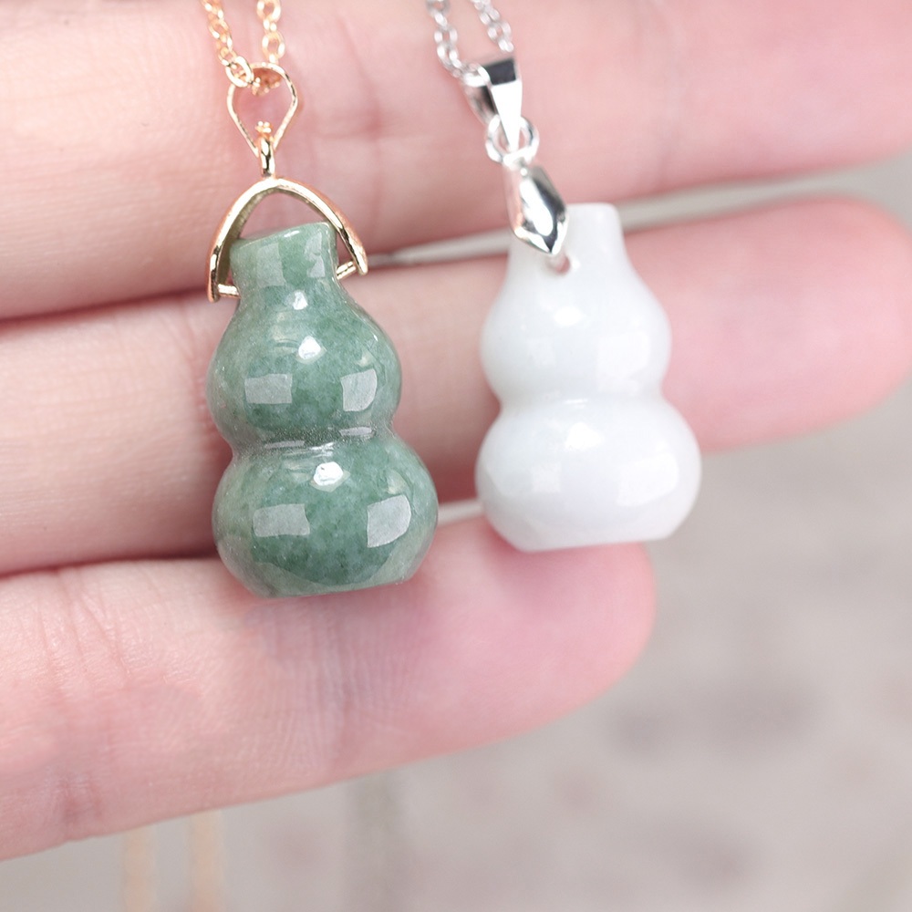 Natural Jade Pendant Small Gourd Shape Dark Green and White Jade ...