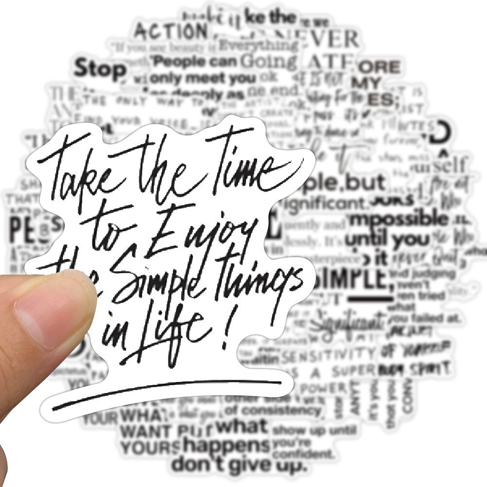 [Large Sticker]50pcs Vintage Black and White Phrases Motivational Phrases Stickers for Scrapbook ...