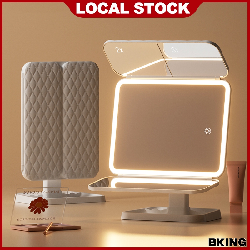 LED Makeup Mirror With Light Vanity Mirror Rotating Foldable Table ...