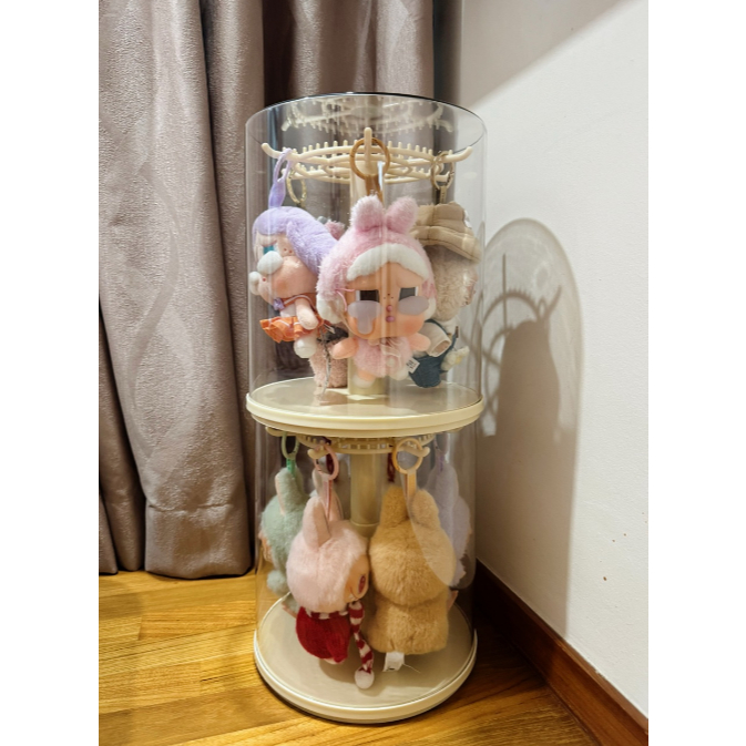 360°Rotating Labbubu Display Case Rotating Transparent labubu Plush ...