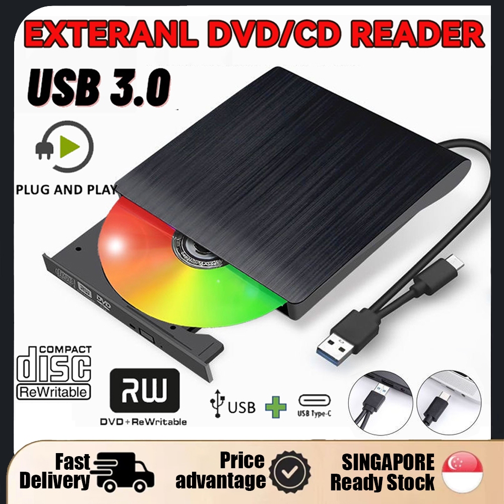 🇸🇬 Ready Stock Portable External DVD/CD RW Drive Reader USB 3.0 USBC ...