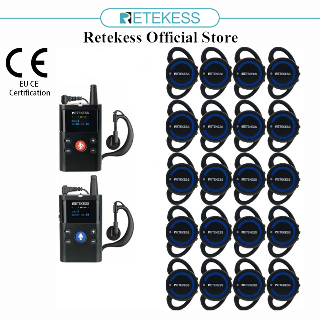 Retekess TT126 TT126R Wireless Tour Guide System Two Way Transmitters Ear-hook Receiver ...