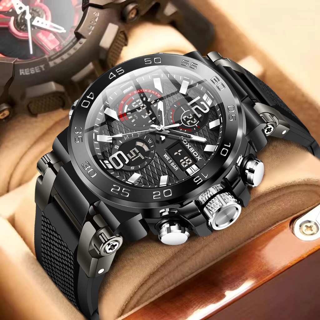 LIGE Original Digital LED Luminous Dual Display Watch Men Sports ...