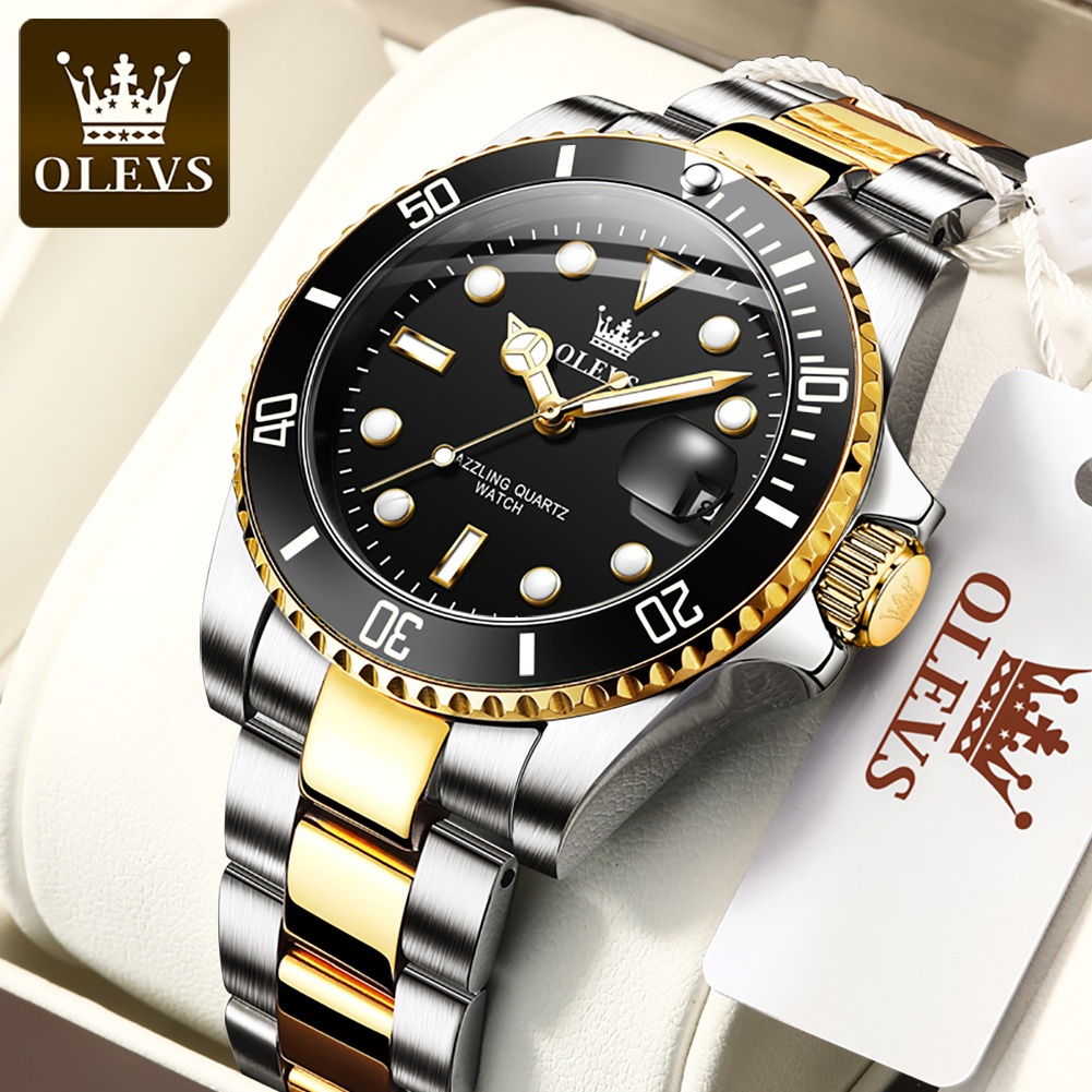 Olevs Original 100% Stainless Steel Black Watch Men's Business ...