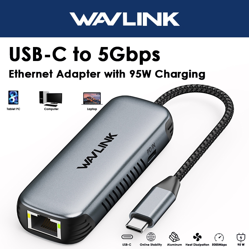 WAVLINK 5Gbps USB C to Ethernet Adapter with 95W Charging Port Driver ...