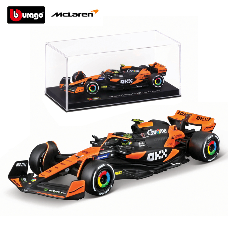 Bburago F1 1:43 2024 McLaren Team Miami GP MCL38 #4 Lando Norris #81 Oscar Piastri Acrylic box ...