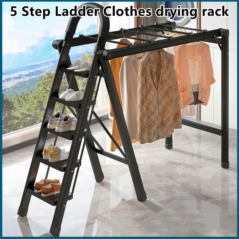 5 Step Ladder with foldable Clothes Drying Rack - Multi-function Step ...