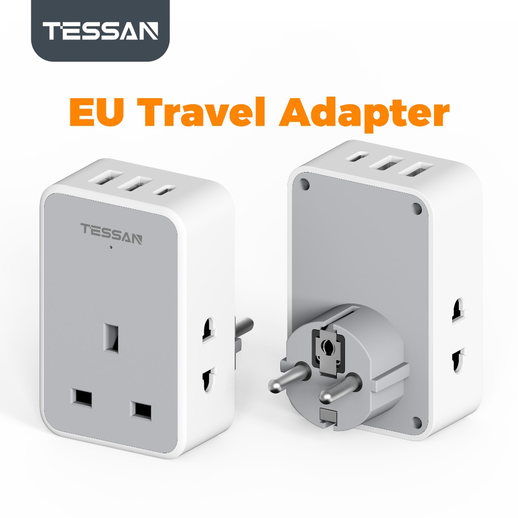 SG to European Plug Adapter with 3 USB,TESSAN Grounded Travel Adapter ...