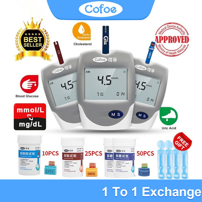 Cofoe 3-in-1 Multifunctional Cholesterol Uric Acid Blood Glucose Meter ...