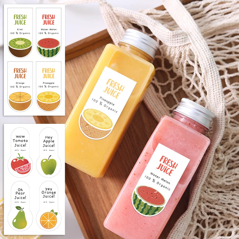 100 Pcs/Pack Laminated Waterproof Fruit Juice Stickers Freshly Squeezed ...