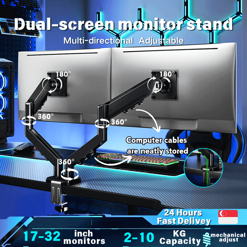 Premium Dual Monitor Arm Iron Steel Articulated Monitor Stand ...