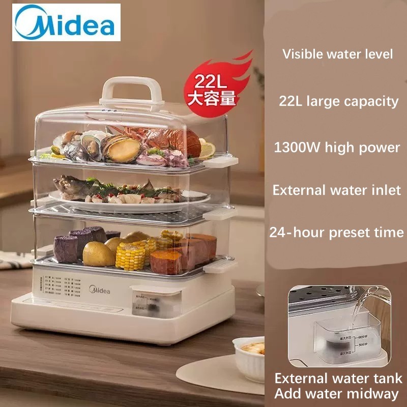 Midea Electric Steamer 22L Three layer Large Capacity Stainless Steel ...
